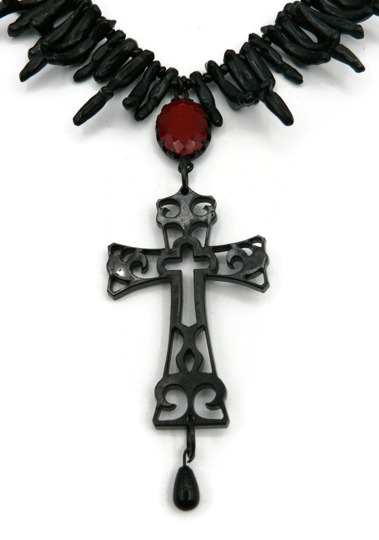 JEAN PAUL GAULTIER Black Gothic Cross Pendant Necklace For Sale at 1stDibs