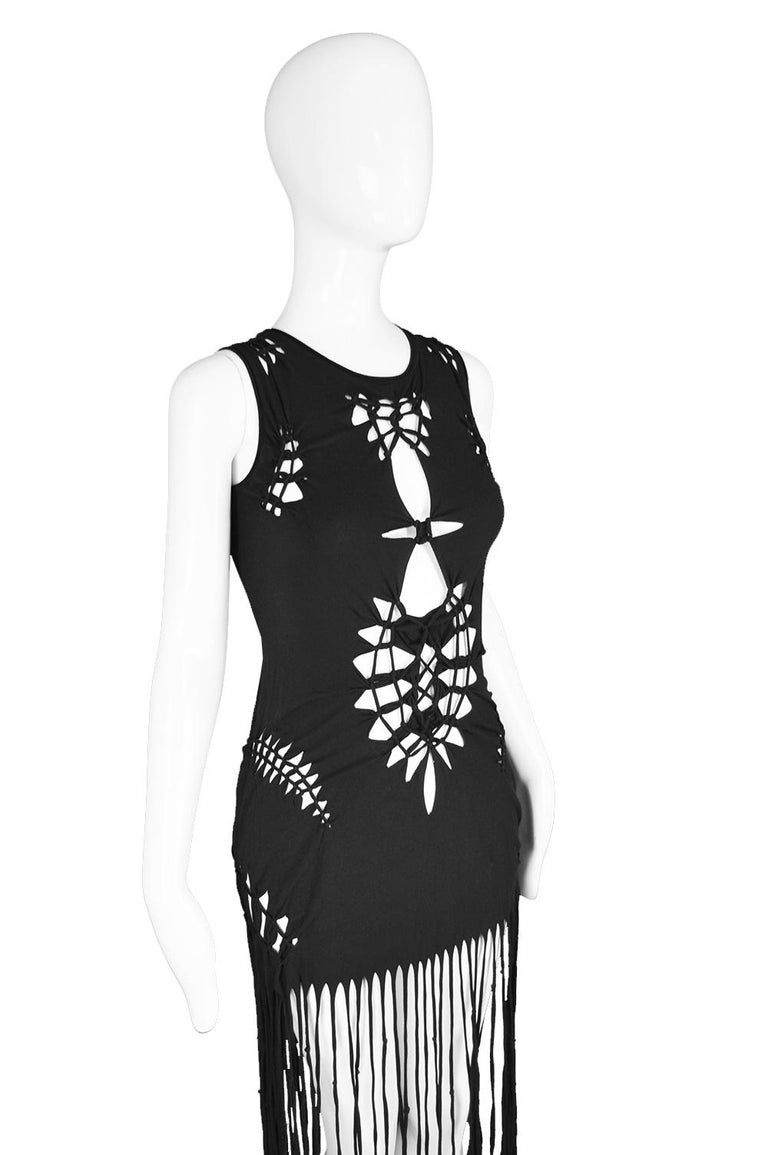 Jean Paul Gaultier Black Jersey Macrame Fringed Mini Runway Dress ...