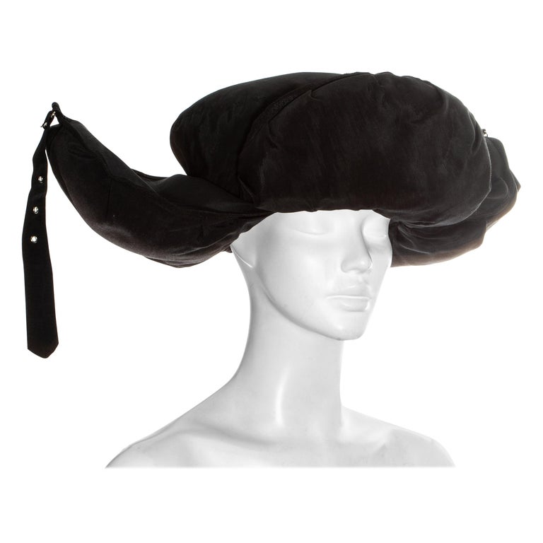 Jean Paul Gaultier black oversized puffer trapper hat, fw 1993 at 1stDibs