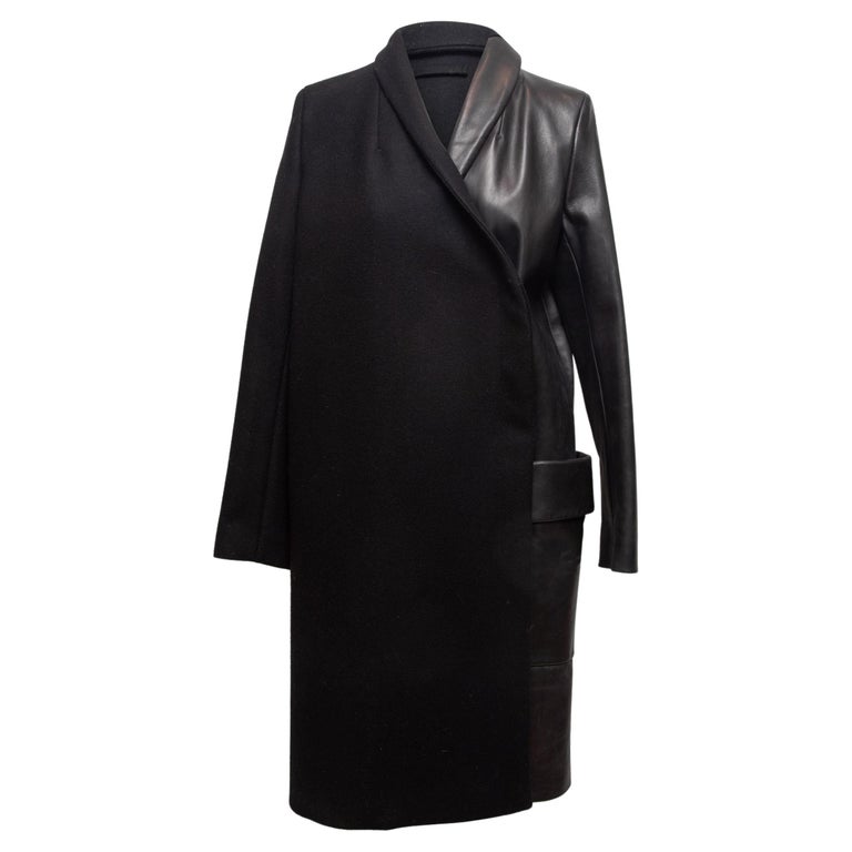 Jean Paul Gaultier Black Virgin Wool and Leather Coat For Sale at 1stDibs