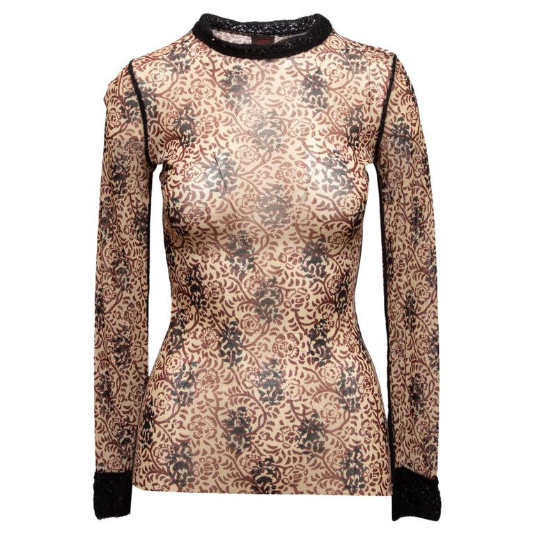 Jean Paul Gaultier Classique Tan and Multicolor Printed Mesh Top For ...