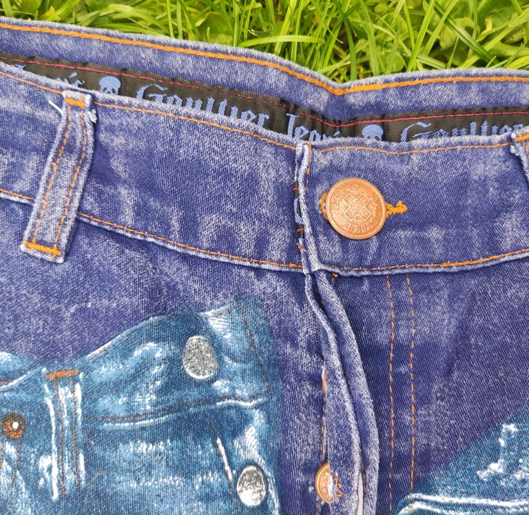 Jean Paul Gaultier Denim Optical Illusion Printed Vintage Large Jeans ...
