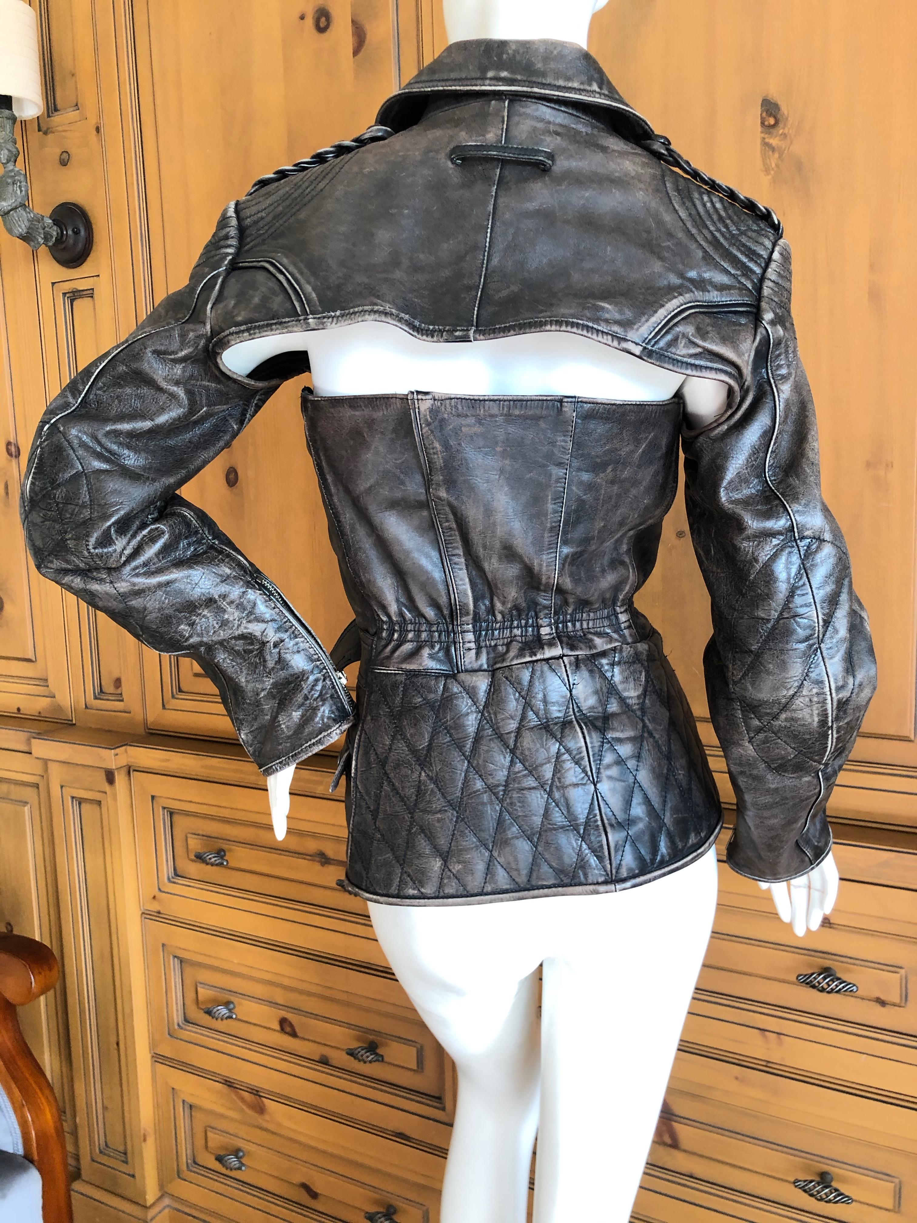 Jean Paul Gaultier Femme Distressed Leather 2 Part Moto Jacket Corset ...