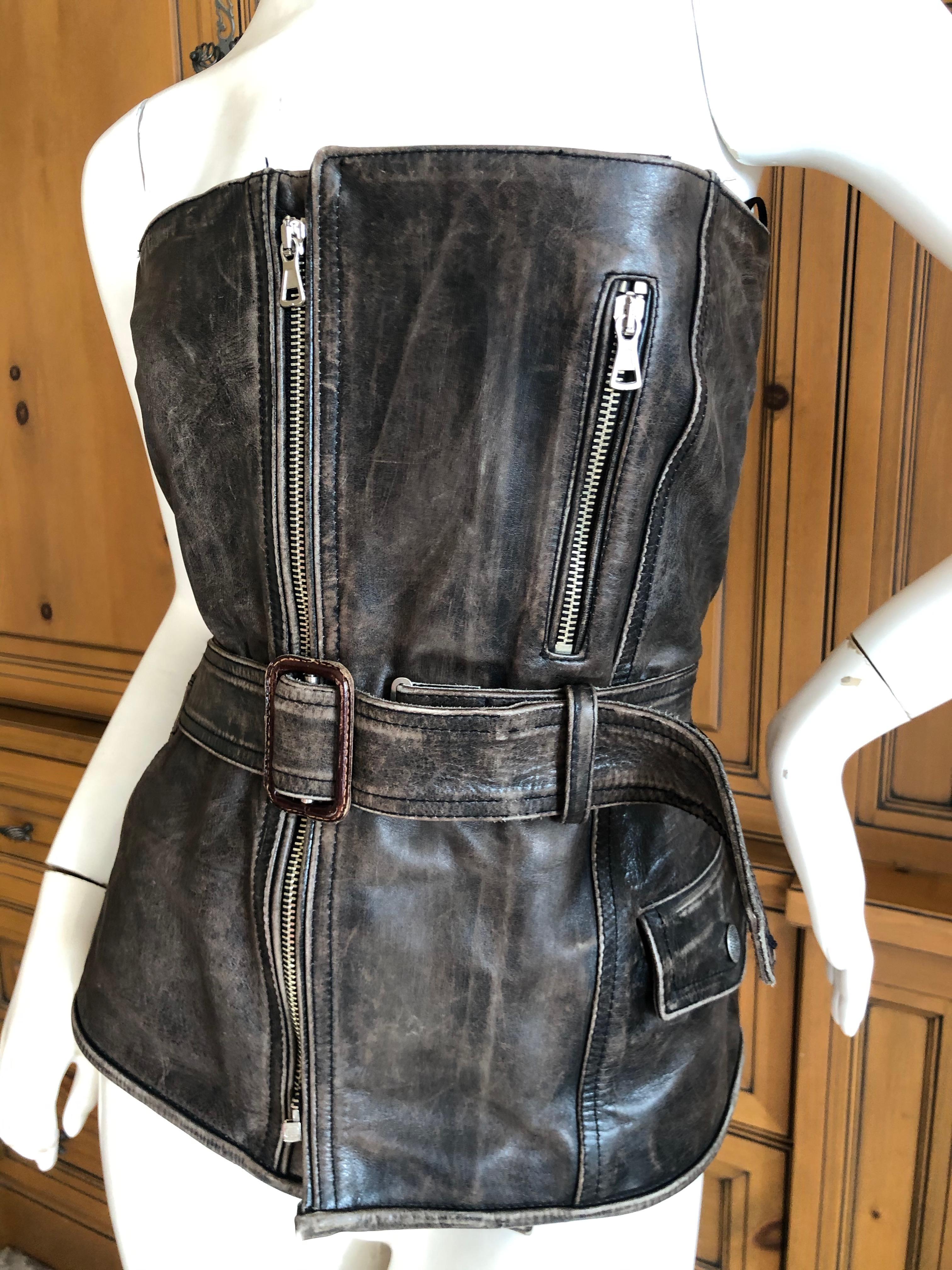 Jean Paul Gaultier Femme Distressed Leather 2 Part Moto Jacket Corset ...