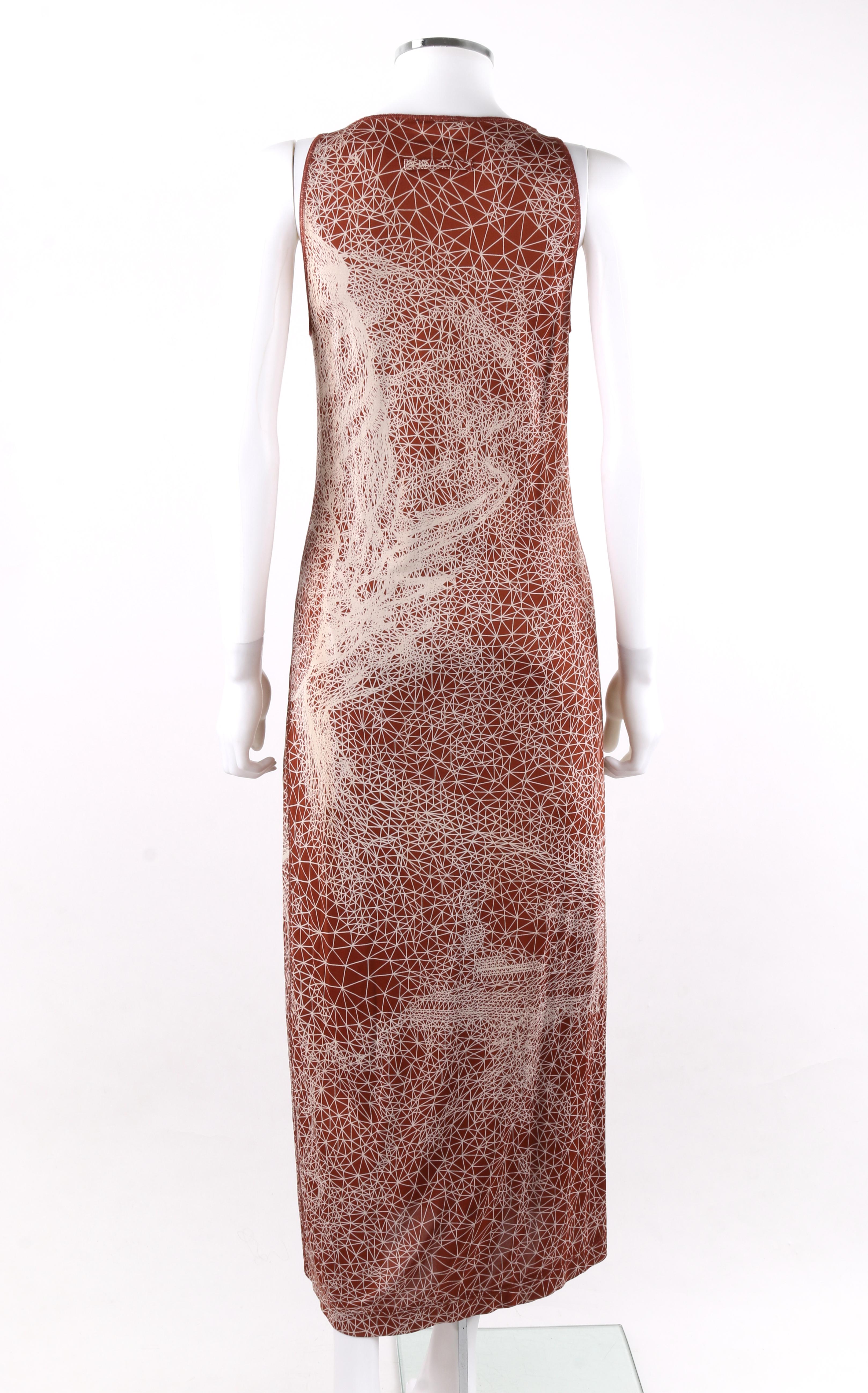 JEAN PAUL GAULTIER Femme S/S 2001 Rust Brown Constellation Faces Maxi ...