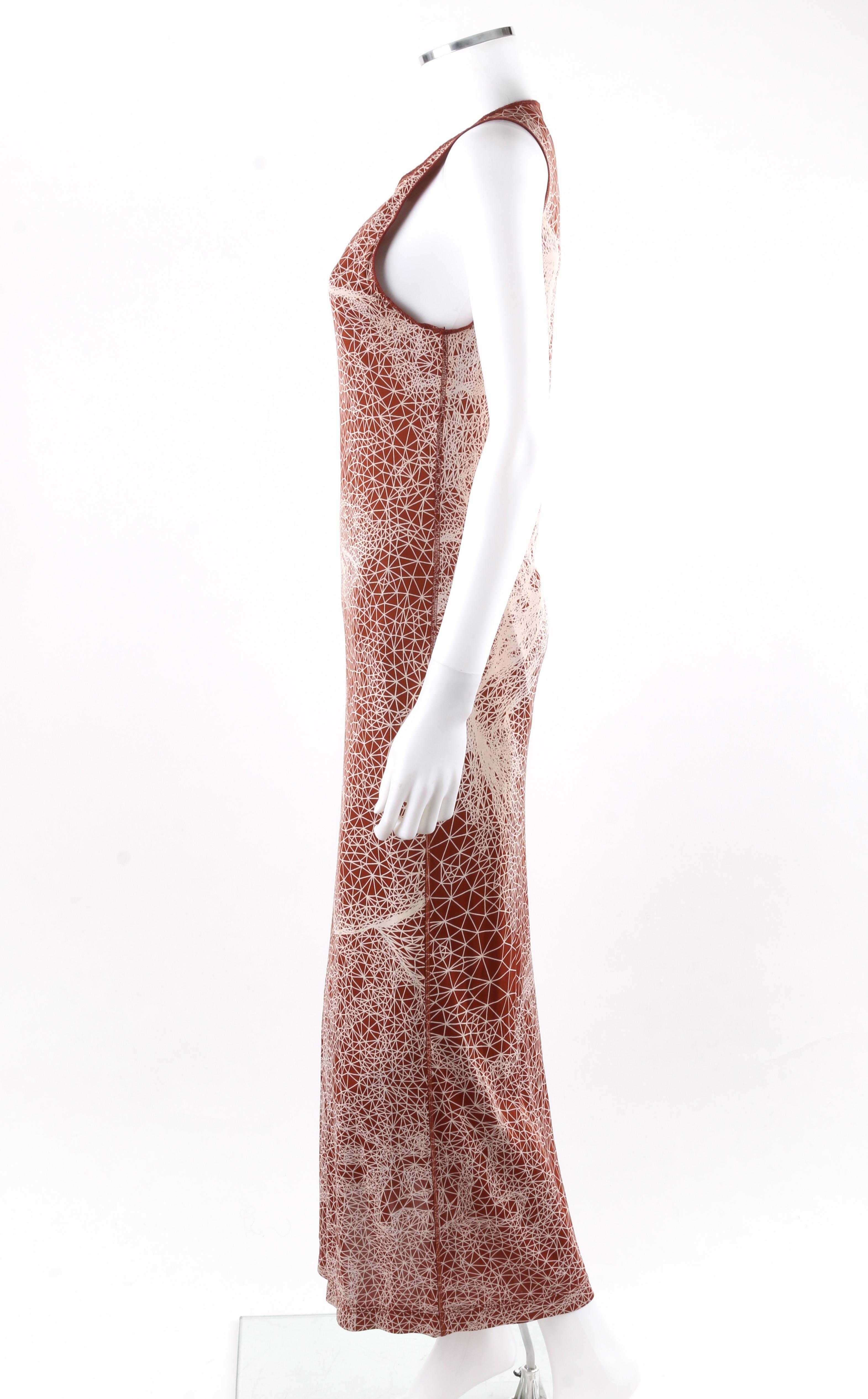 JEAN PAUL GAULTIER Femme S/S 2001 Rust Brown Constellation Faces Maxi ...