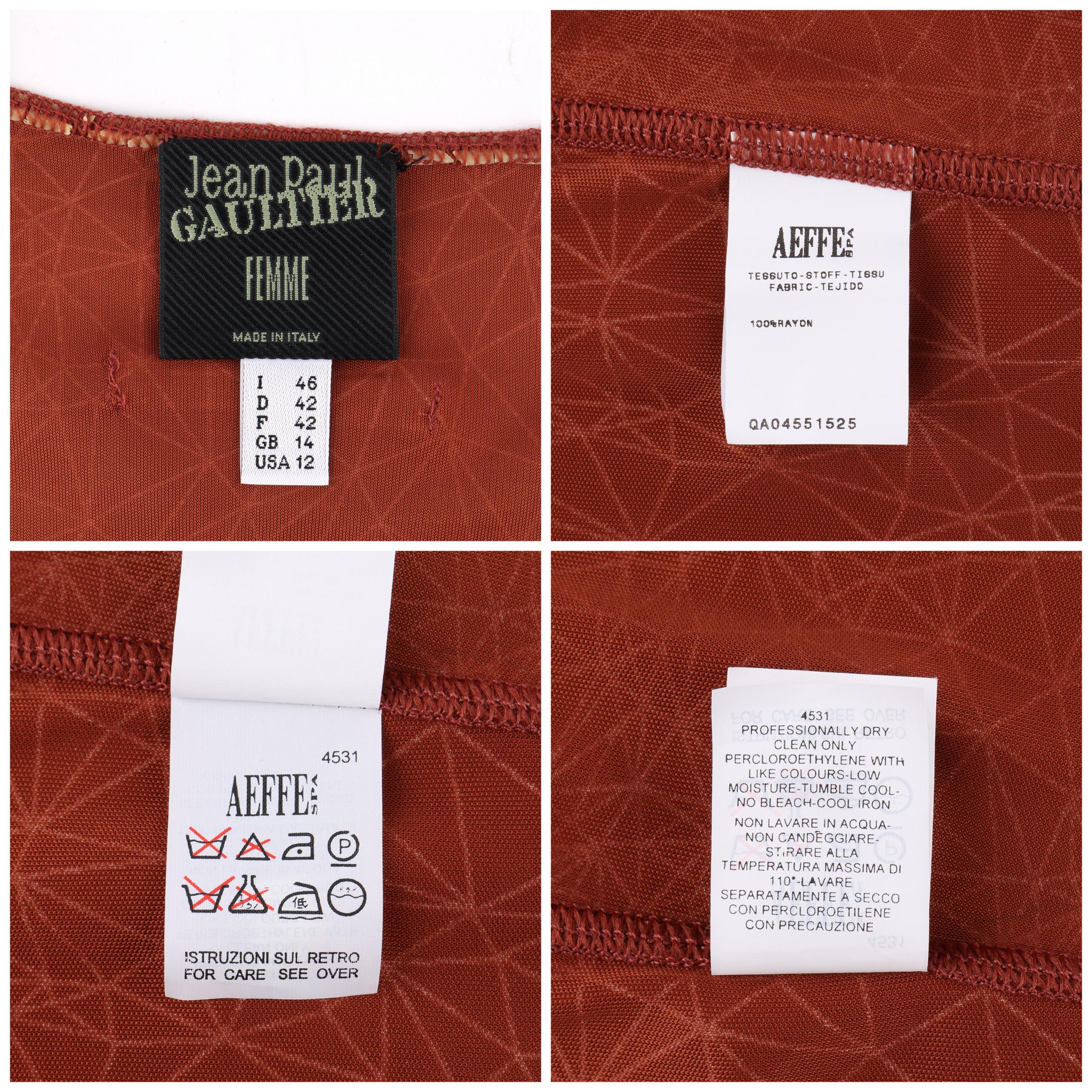 JEAN PAUL GAULTIER Femme S/S 2001 Rust Brown Constellation Faces Maxi ...