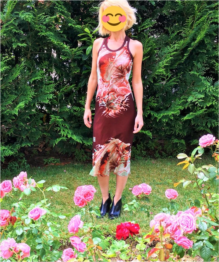 Jean Paul Gaultier Koi Print Fish Japanese Japan Mesh 90s Maxi Evening ...