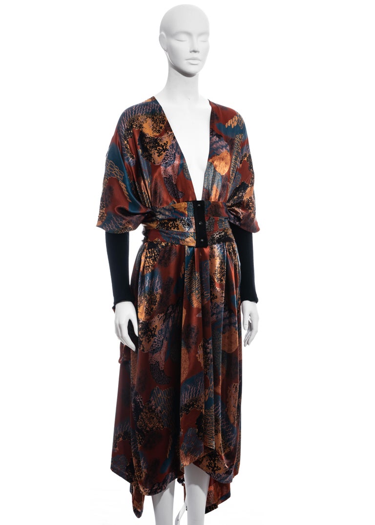 Jean Paul Gaultier multicoloured satin evening robe and cummerbund, fw ...