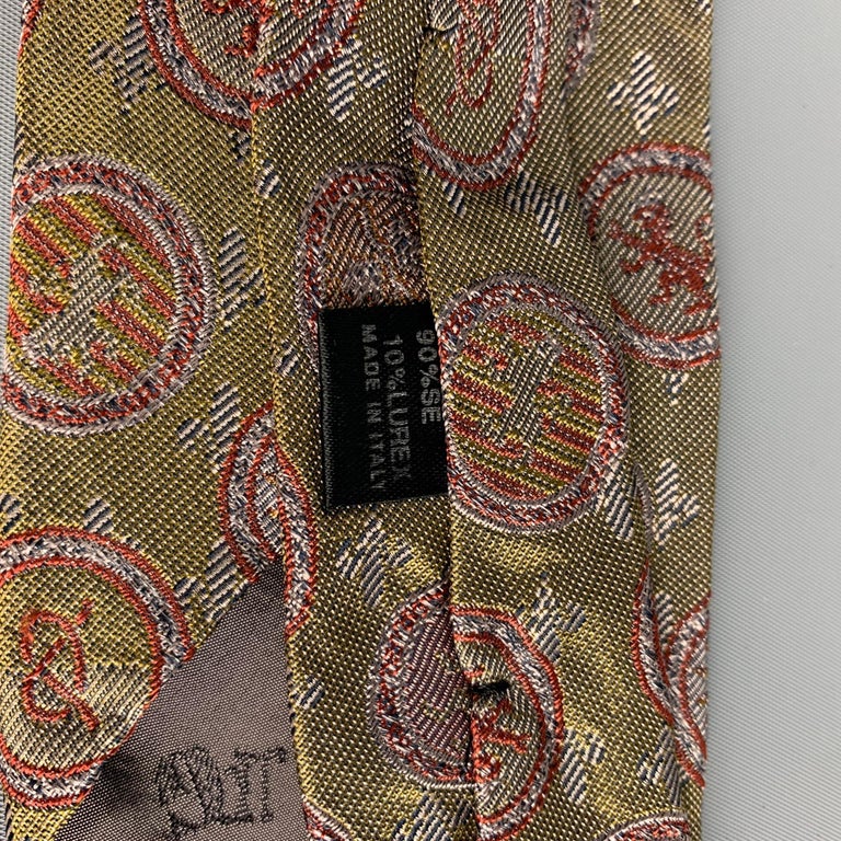 JEAN PAUL GAULTIER Olive Red Crest Silk Blend Tie For Sale at 1stDibs