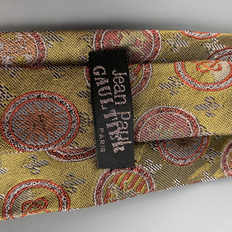 JEAN PAUL GAULTIER Olive Red Crest Silk Blend Tie For Sale at 1stDibs