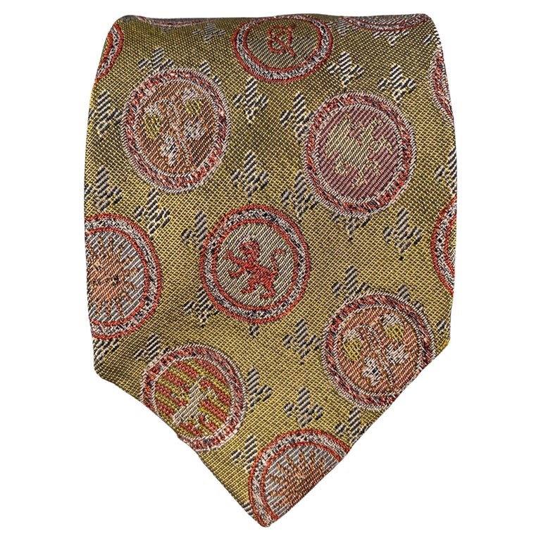 JEAN PAUL GAULTIER Olive Red Crest Silk Blend Tie For Sale at 1stDibs