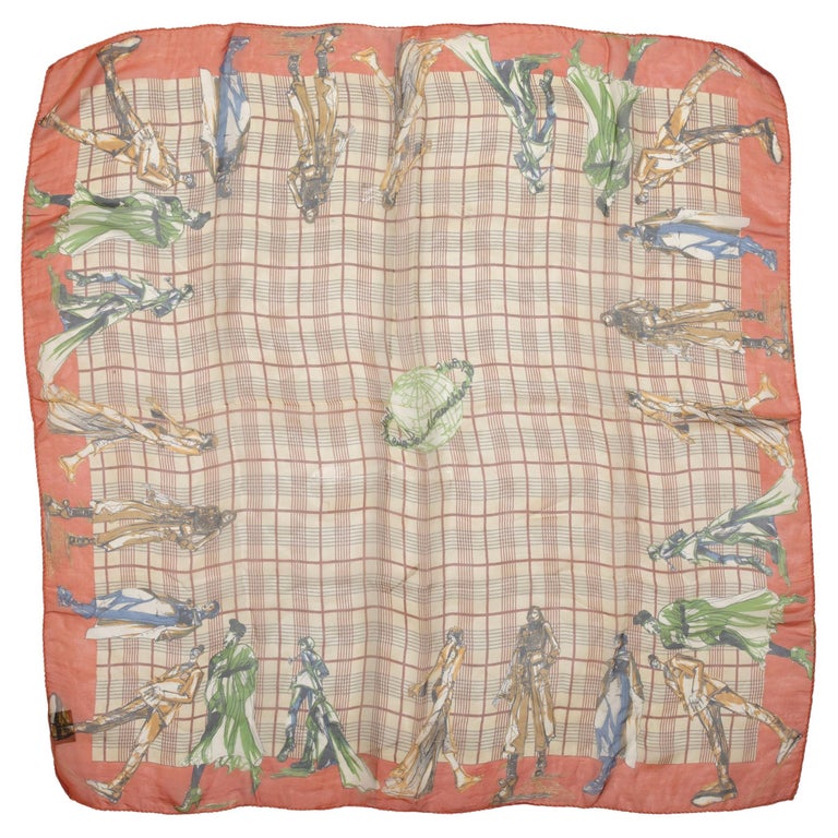 Jean Paul Gaultier Orange and Multicolour Printed Silk Scarf For Sale ...