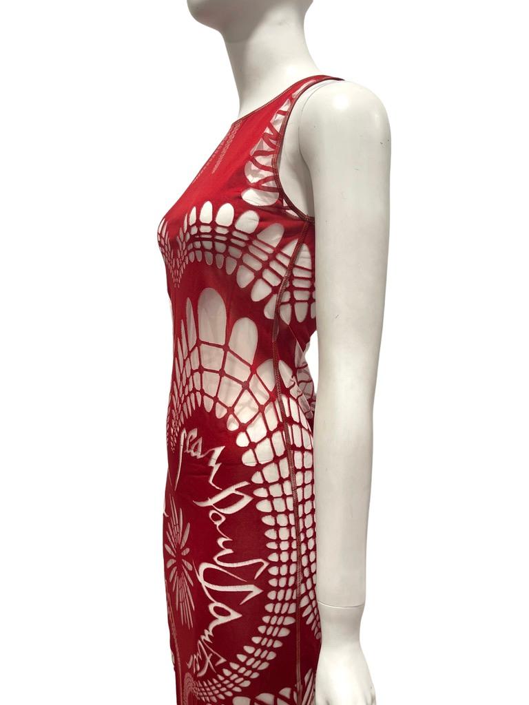 Jean Paul Gaultier red stretch dress with sheer panels For Sale at 1stDibs