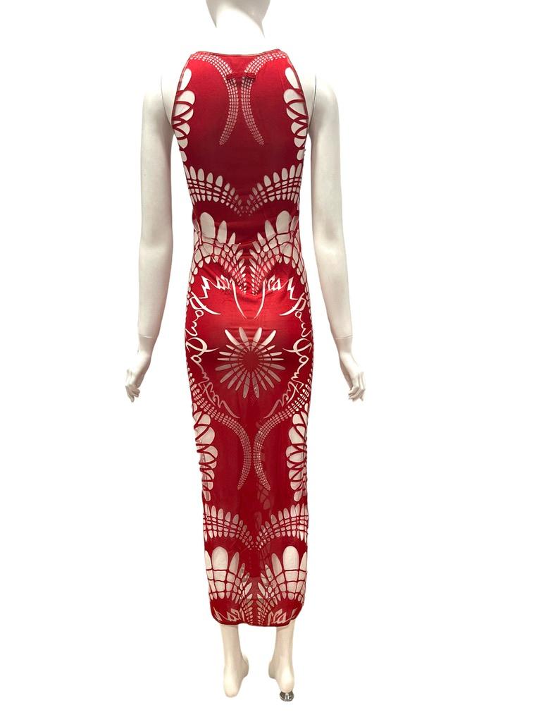 Jean Paul Gaultier red stretch dress with sheer panels For Sale at 1stDibs