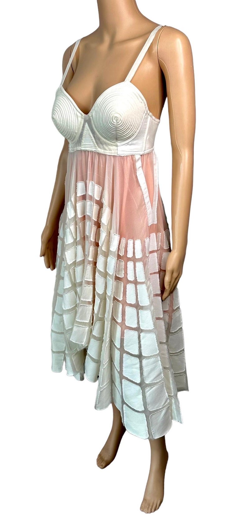 Jean Paul Gaultier S/S 2010 Runway Cone Bra Bustier Cutout Sheer Dress For Sale at 1stDibs