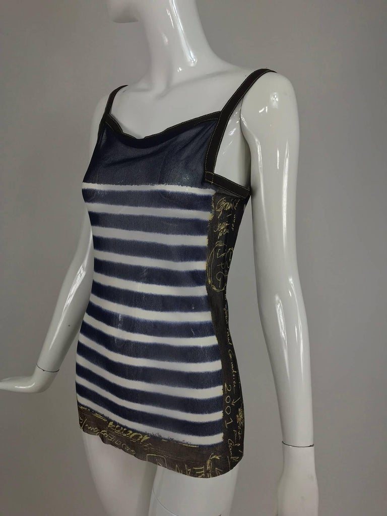 Jean Paul Gaultier signed nautical stripe mesh tank top dated 2001-02 ...