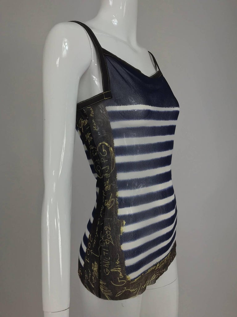 Jean Paul Gaultier signed nautical stripe mesh tank top dated 2001-02 ...