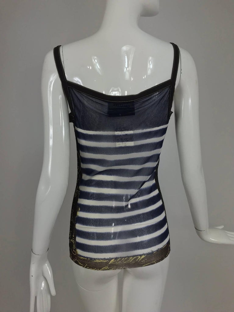 Jean Paul Gaultier signed nautical stripe mesh tank top dated 2001-02 ...