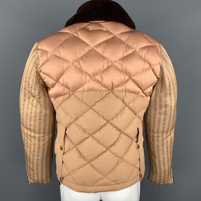 JEAN PAUL GAULTIER Size 40 Tan Quilted Patchwork Brown Fur Collar ...