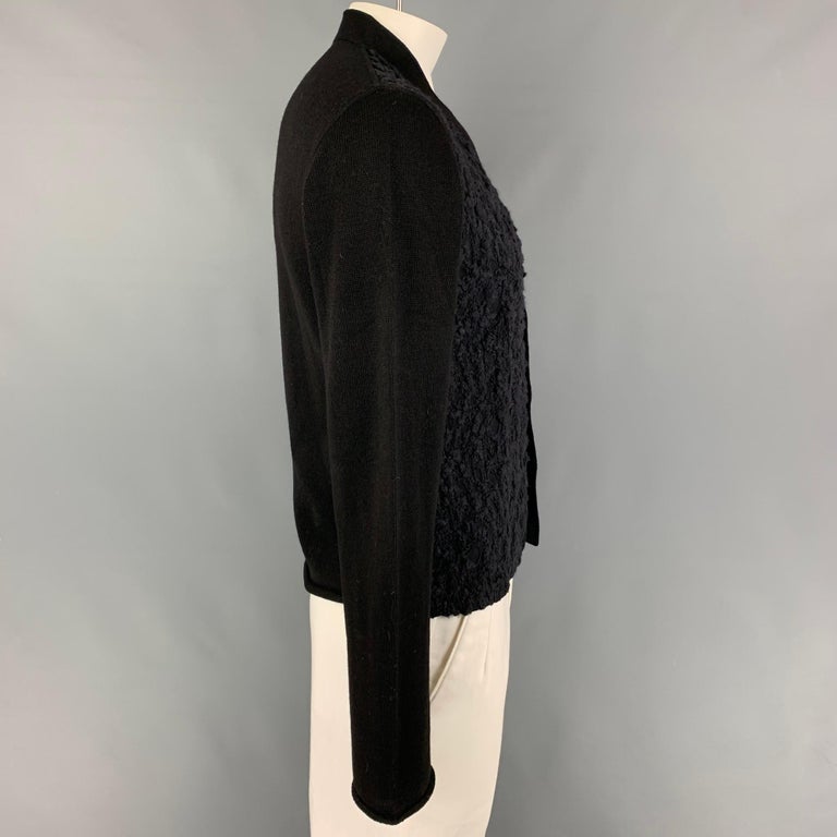 JEAN PAUL GAULTIER Size 42 Black Textured Wool Blend V-Neck Cardigan ...