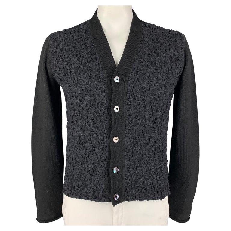 JEAN PAUL GAULTIER Size 42 Black Textured Wool Blend V-Neck Cardigan ...