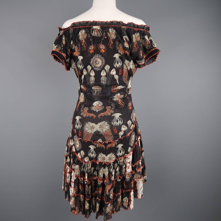 Jean Paul Gaultier Black Jellyfish Print Mesh Ruffle Skirt Dress at ...