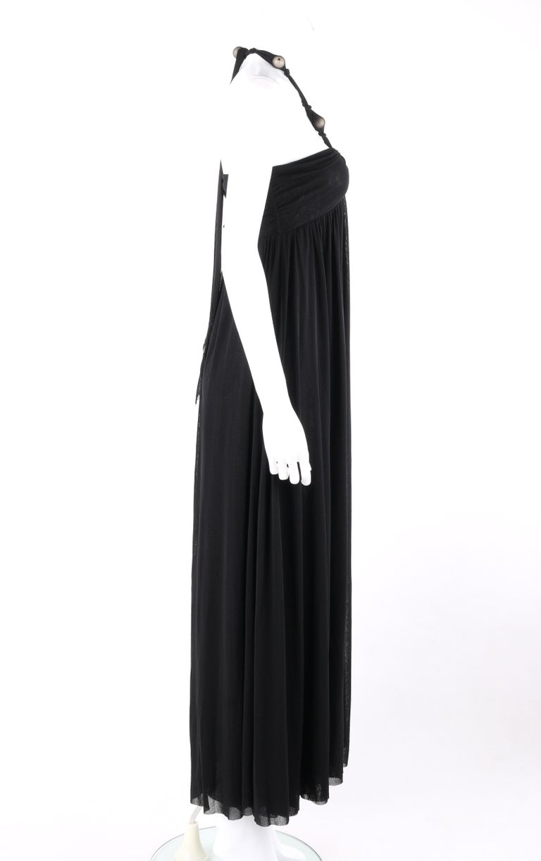 JEAN PAUL GAULTIER Soleil c.2009 Resort Black Mesh Beaded Halter Maxi ...