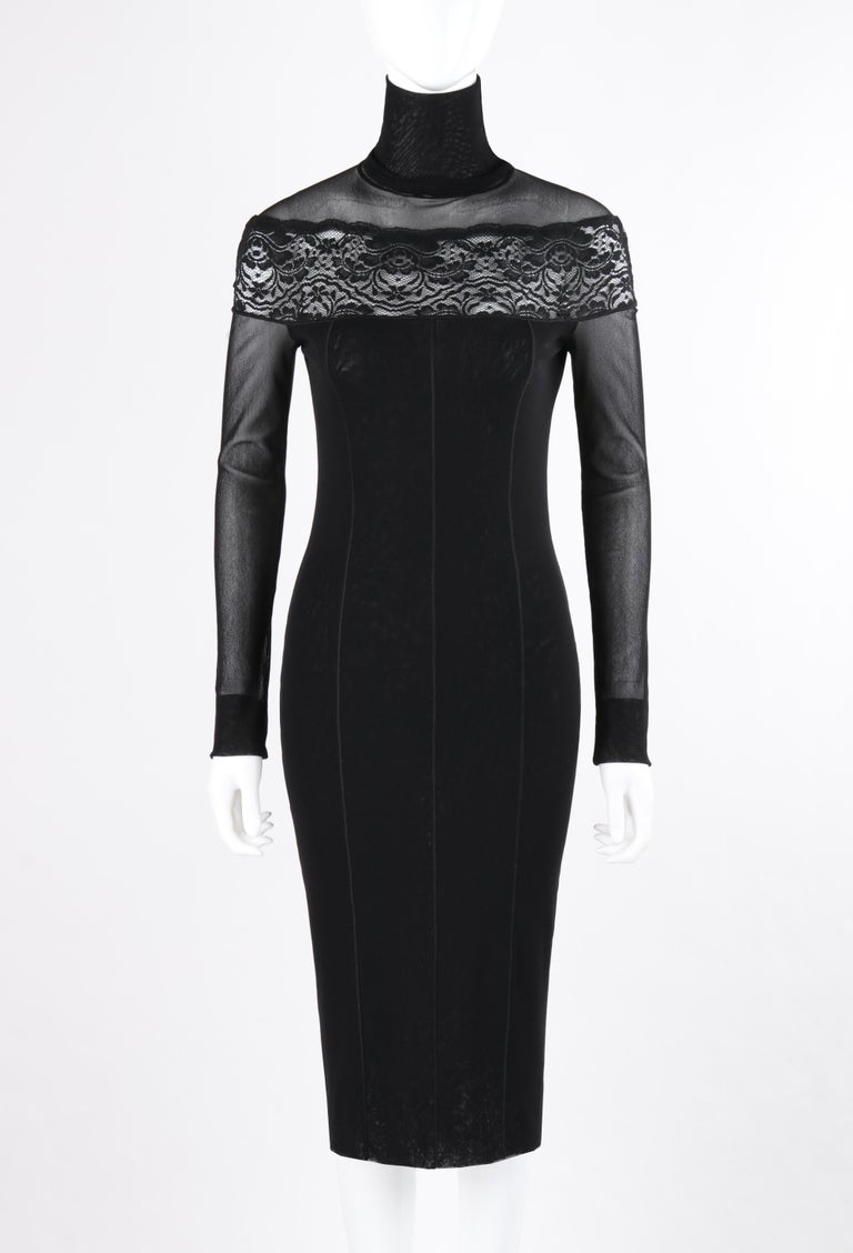 JEAN PAUL GAULTIER Soleil c.2013 Black Mesh Lace Panel Turtleneck ...