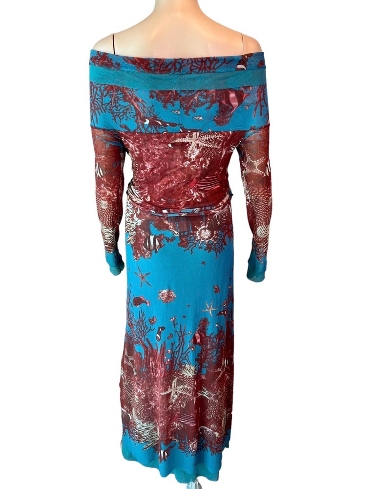 Jean Paul Gaultier Soleil S/S 1999 Sea Life Print Off Shoulder Mesh ...