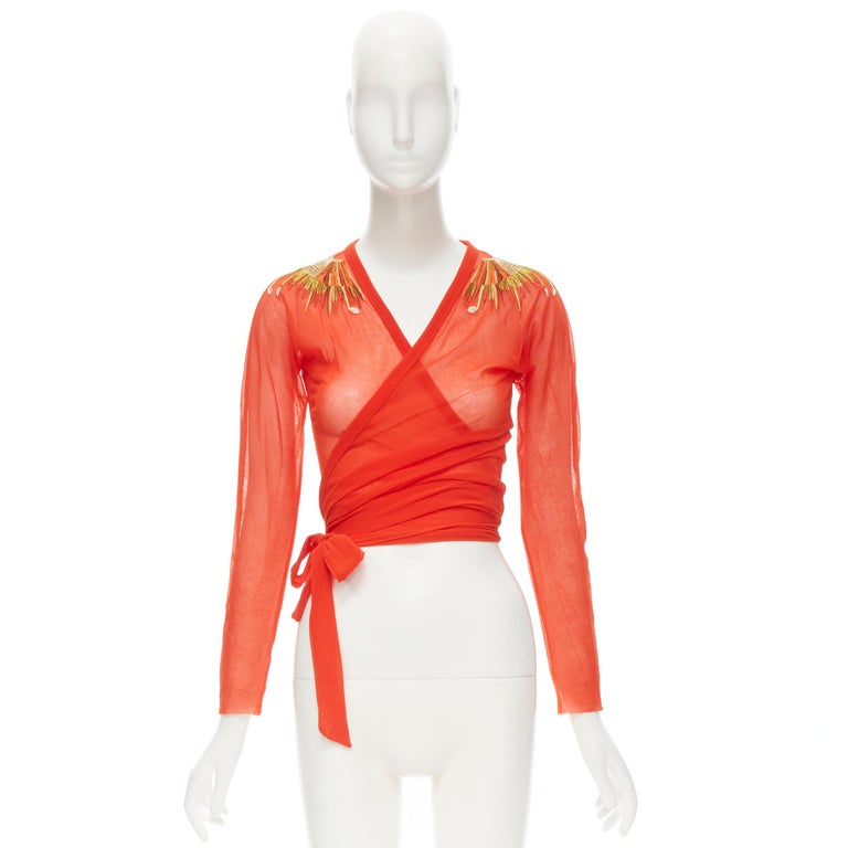 JEAN PAUL GAULTIER Soleil Vintage red polyamide feather embroidery wrap ...