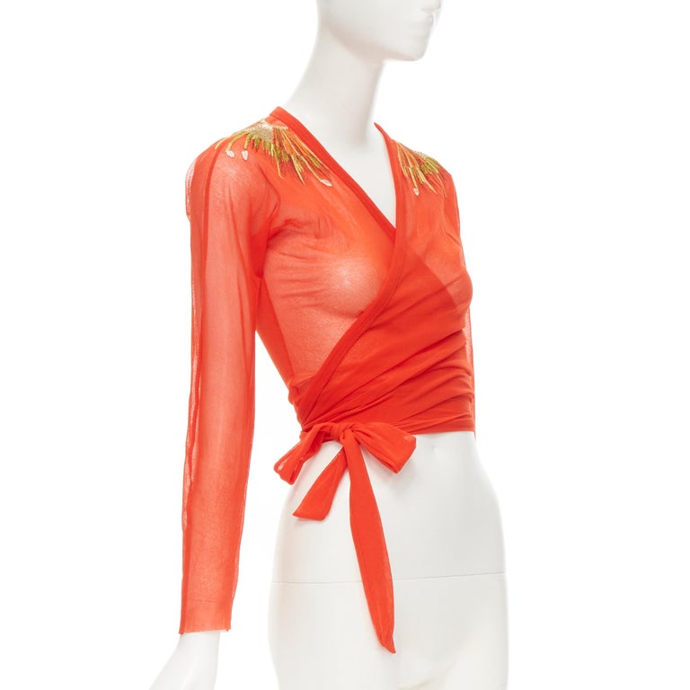 JEAN PAUL GAULTIER Soleil Vintage red polyamide feather embroidery wrap ...