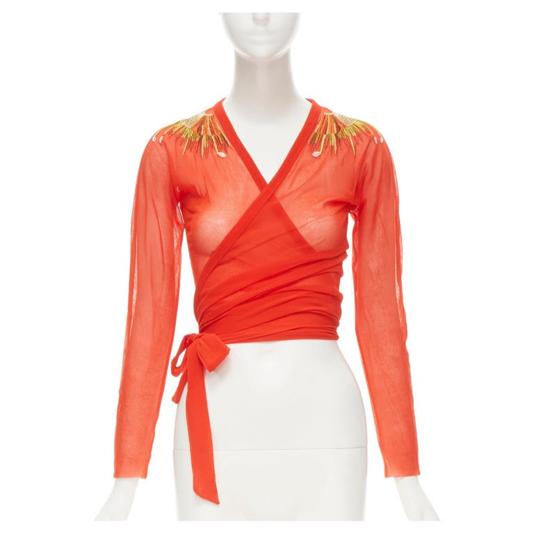 JEAN PAUL GAULTIER Soleil Vintage red polyamide feather embroidery wrap ...