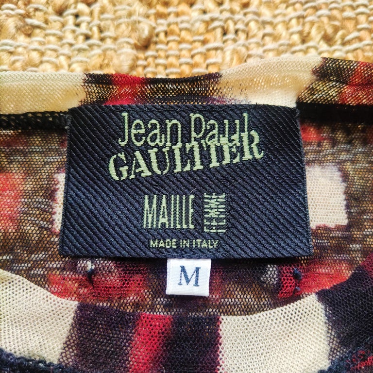 Jean Paul Gaultier Tartan Checked Striped Red Mesh Transparent Shirt ...