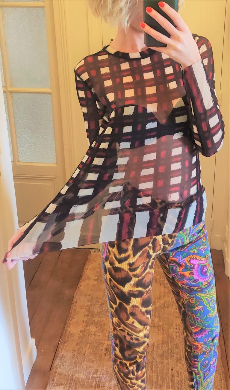 Jean Paul Gaultier Tartan Checked Striped Red Mesh Transparent Shirt ...