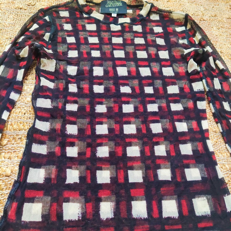 Jean Paul Gaultier Tartan Checked Striped Red Mesh Transparent Shirt ...