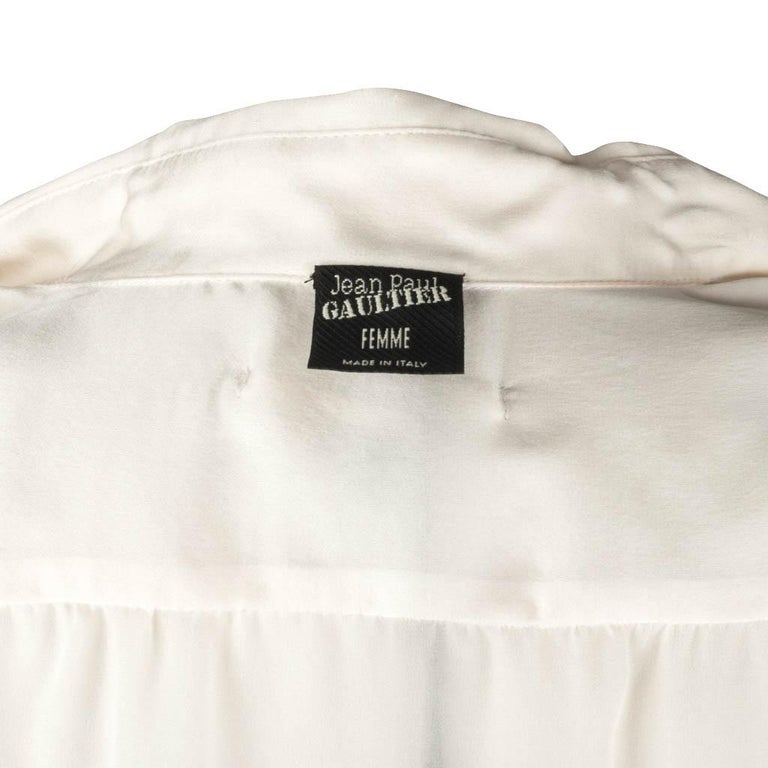 Jean Paul Gaultier Top White Faux Wrap Top Black Stretch at Unique ...