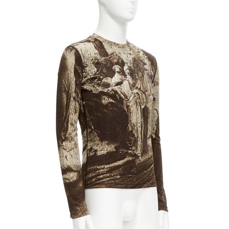 JEAN PAUL GAULTIER Vintage brown hue cracked texture religion print top ...