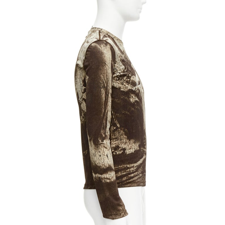 JEAN PAUL GAULTIER Vintage brown hue cracked texture religion print top ...