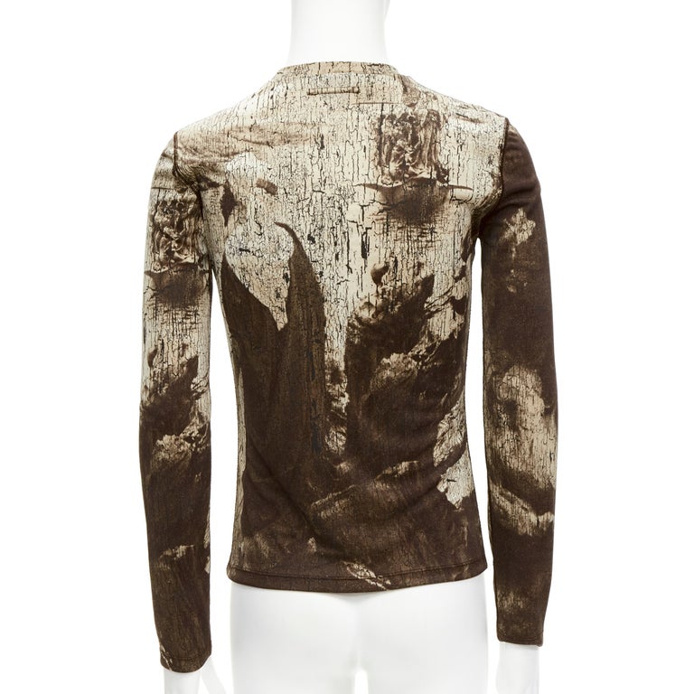 JEAN PAUL GAULTIER Vintage brown hue cracked texture religion print top ...