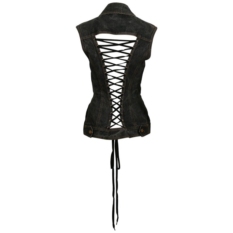 Jean Paul Gaultier Vintage Iconic Distressed Black Denim Corset Style ...
