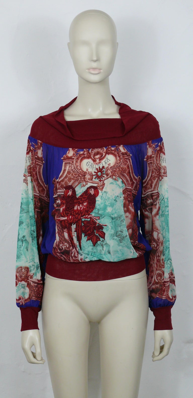 Jean Paul Gaultier Vintage Sheer Mesh Embroidered Parrots Top Size M ...