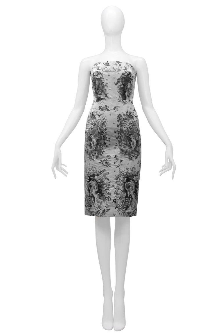 Jean Paul Gaultier White and Black Tapestry Print Strapless Cocktail ...