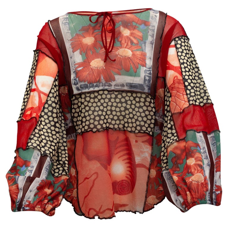 Jean Paul Red and Multicolor Gaultier Soleil Mesh Printed Top For Sale ...