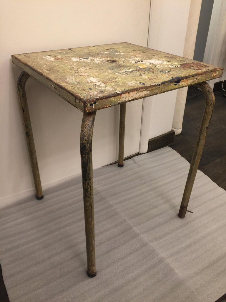 Jean Prouve Attributed Cafe Metal Table in Green at 1stDibs
