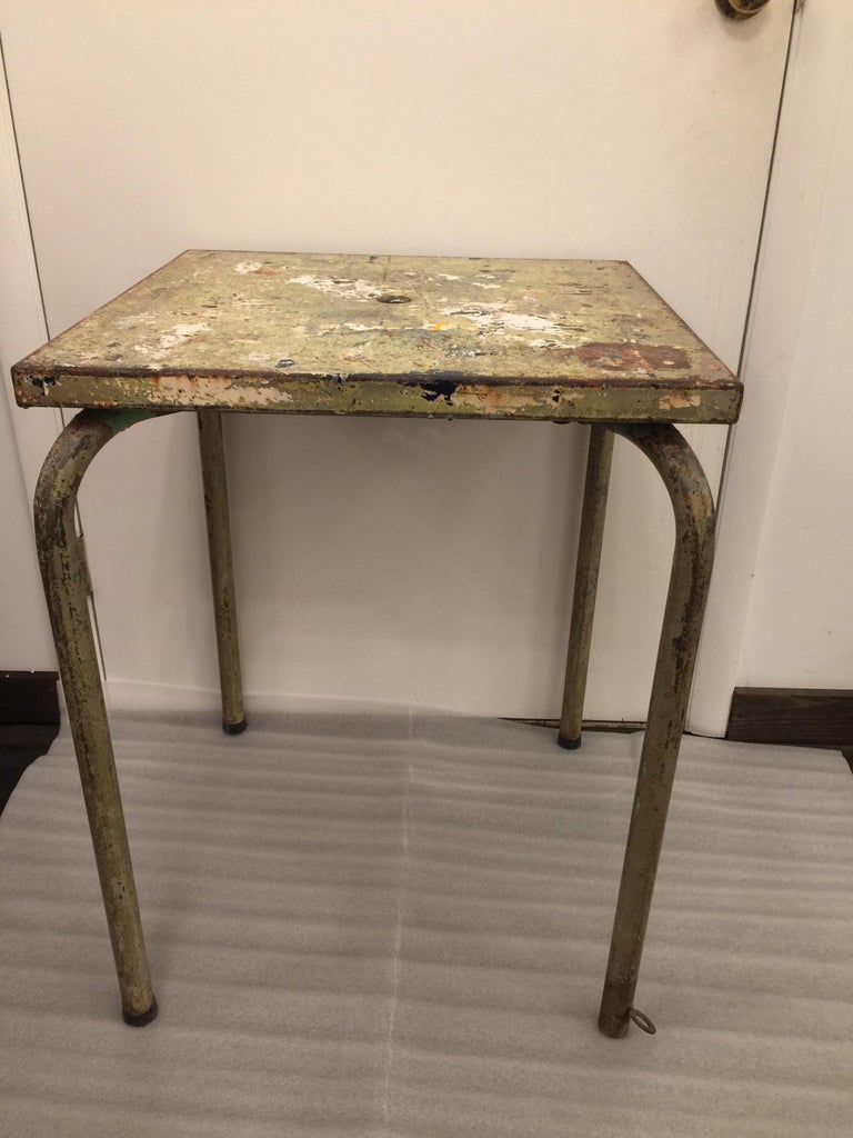 Jean Prouve Attributed Cafe Metal Table in Green at 1stDibs