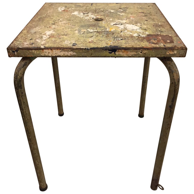 Jean Prouve Attributed Cafe Metal Table in Green at 1stDibs