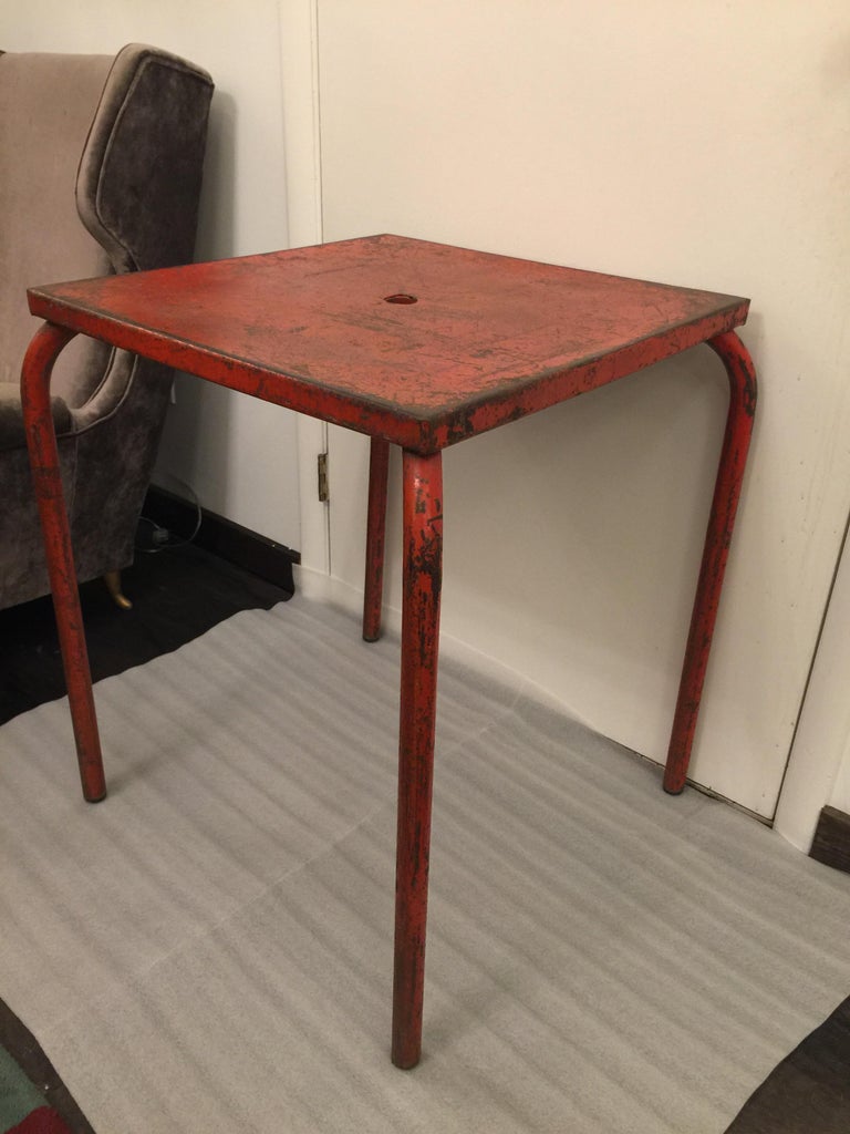 Jean Prouvé Attributed Cafe Metal Table in Original Red at 1stDibs