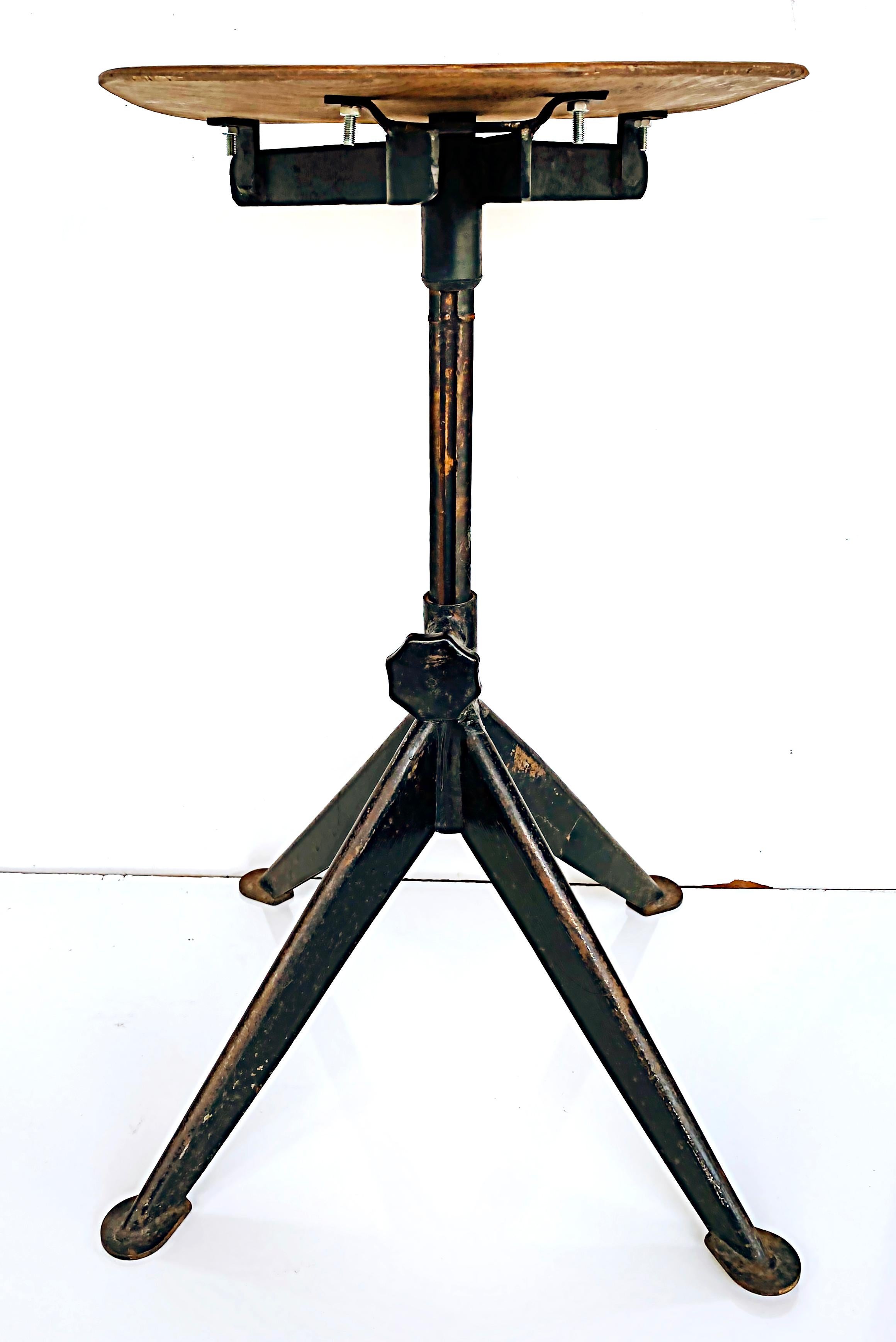 Jean Prouvé French Mid-Century Industrial Iron Stools, Adjustable, Wood ...