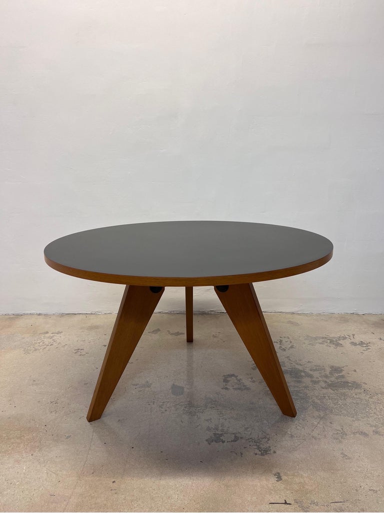 Jean Prouve Gueridon Dining Table in Oak with Matte Black Top for Vitra ...